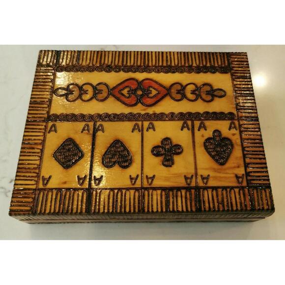 Other | Vintage Hand Made Playing Card Box Spades Hearts Clubs Diamonds ...